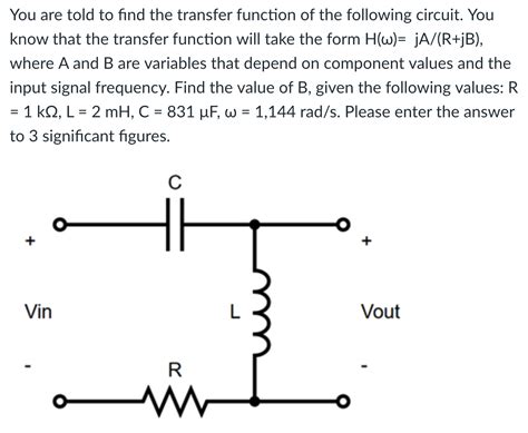 Solved You Are Told To Find The Transfer Function Of The Chegg