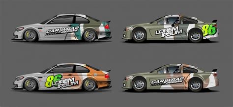 차량 그래픽 키트 레이스 자동차 밴 및 픽업 트럭 비닐 스티커 포장에 대 한 곡선 모양의 배경 가진 추상 라인 프리미엄 벡터