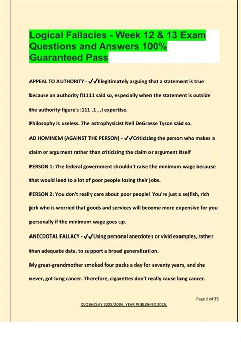 Logical Fallacies Week 12 And 13 Exam Questions And Answers 100
