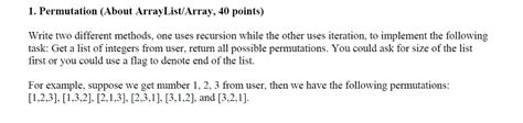 Solved 1 Permutation About Arraylistarray 40 Points
