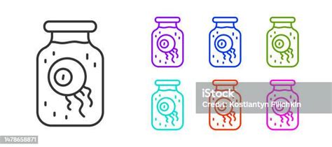 흰색 배경에 격리된 항아리 아이콘의 검은 선 눈 해피 할로윈 파티 아이콘을 다채롭게 설정하십시오 벡터 3차원 형태에 대한 스톡 벡터 아트 및 기타 이미지 Istock