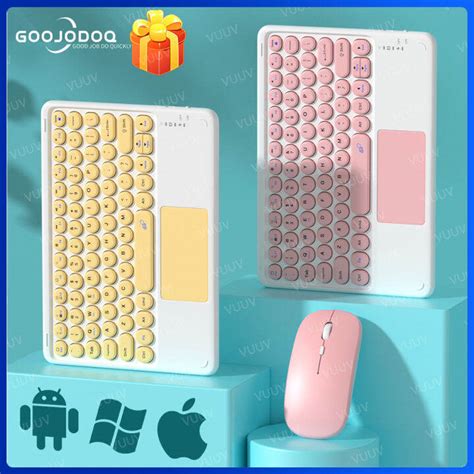 Goojodoq Bluetooth Touchpad Keyboard For Ipad For Tablet Wireless Keyboard And Mouse Combo Round