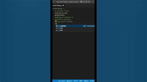 In List Using Insert Method Python Codingshortvideo Developer Pythondeveloper Shorts Youtube