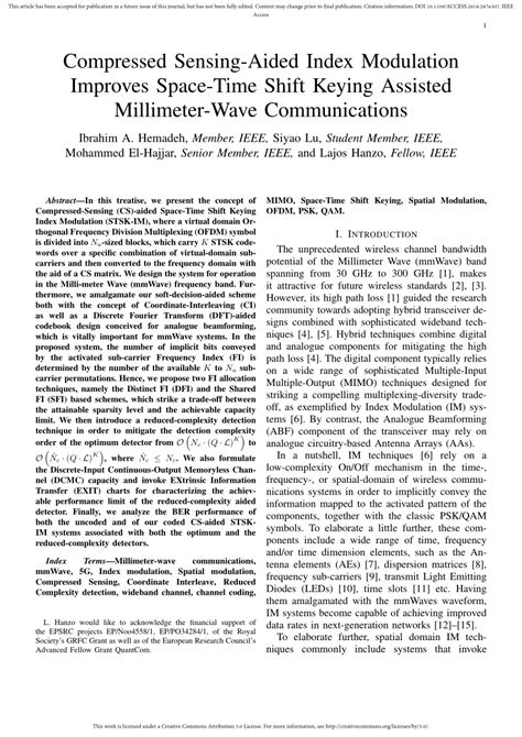 Pdf Compressed Sensing Aided Index Modulation Improves Space Time Shift Keying Assisted
