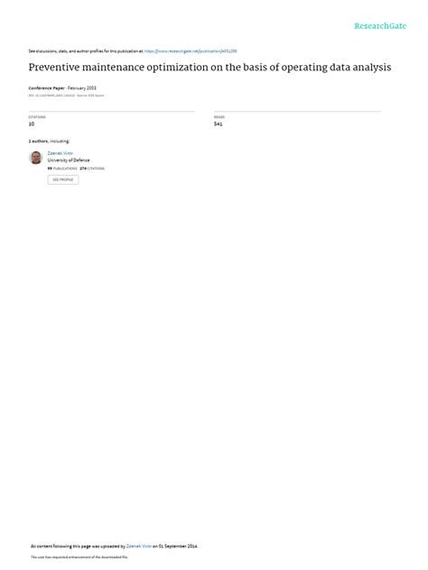 Preventive Maintenance Optimization On The Basis Of Operating Data Analysis Pdf Reliability