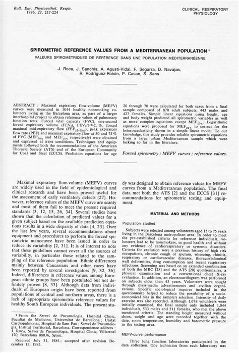 Pdf Spirometric Reference Values From A Mediterranean Population