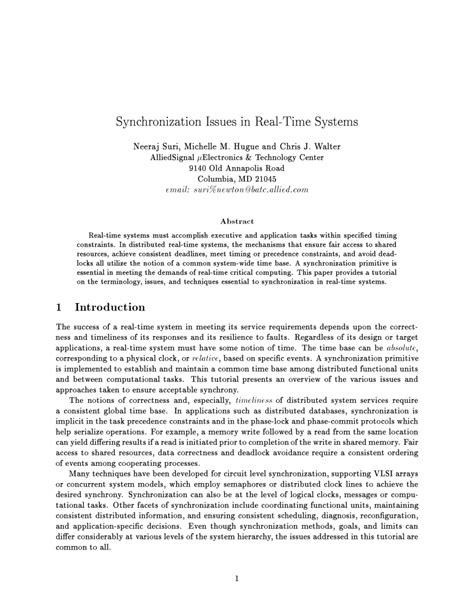 Pdf Synchronization Issues In Real Time Systems