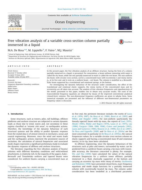 Pdf Free Vibration Analysis Of A Variable Cross Section Column