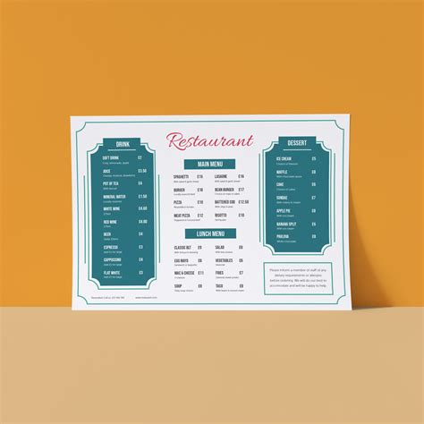 A Menus Print Design Store