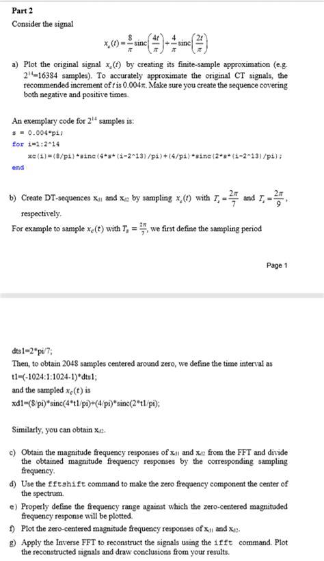 Solved Part Consider The Signal X Sine Sine Chegg Com