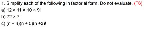 Solved 1 Simplify Each Of The Following In Factorial Form