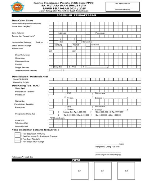 Formulir Ppdb Ra 2024 2025 Pdf