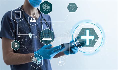 Medicine Doctor Touching Icon Medical Network Connection With Modern Virtual Screen Interface