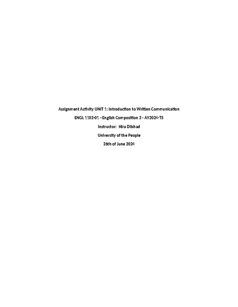 Engl 1102-01 -unit-1-Assignment Activity - Assignment Activity UNIT 1: Introduction to Written ...