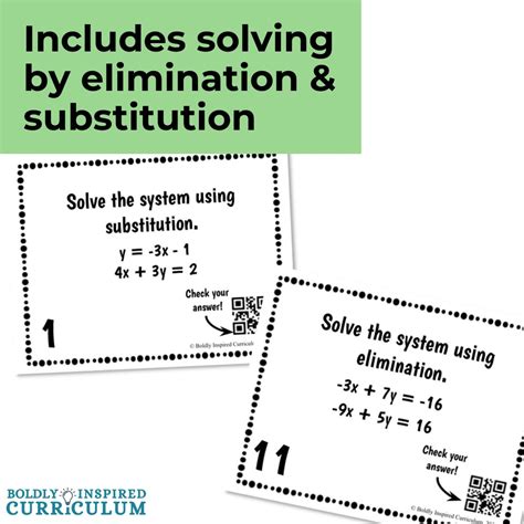 Solving Systems Of Equations Task Cards Graphing Substitution And Elimination Boldly Inspired
