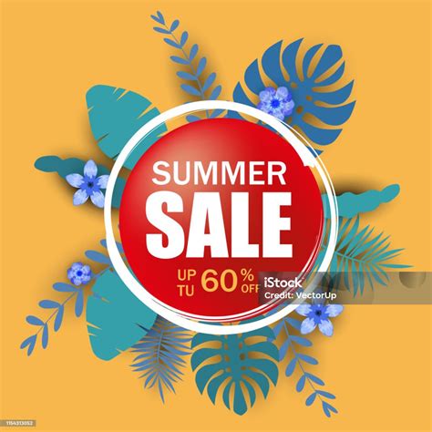 여름 판매 템플릿 배너 야자수 잎 정글 잎 포스터 꽃 열 대 여름 배경입니다 벡터 일러스트 레이 션 템플릿 가격에 대한 스톡 벡터 아트 및 기타 이미지 Istock
