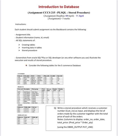 Solved Introduction To Database Assignment Cccs 215 Plsql