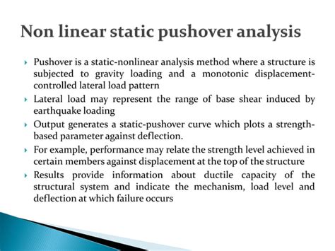 Non Linear Static Pushover Analysis Pdf Civil Engineering Industry