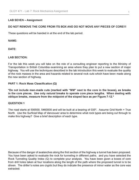 Lab 7 Assignment 2014 Lab Seven Assignment Do Not Remove The Core