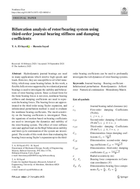 Pdf Bifurcation Analysis Of Rotorbearing System Using Third Order