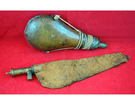 Brass Civil War Era Black Powder Flask And Shot Pouch