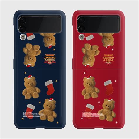 더나인몰 패턴 홀리데이 에디션 구미 Z플립 하드케이스 갤럭시 제트플립 4 3 2 1 Z플립 우정 지플립 핸드폰 커플 휴대폰 폰케이스 하드 데일리 크리스마스 겨울