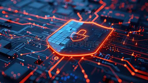 3d Illustration Of A Glowing Security Shield Symbol On A High Tech
