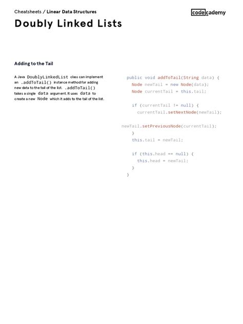 Linear Data Structures Doubly Linked Lists Cheatsheet Codecademy Pdf Parameter Computer