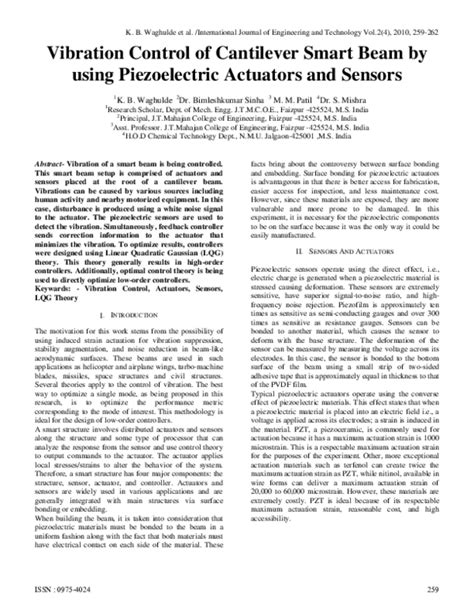Pdf Vibration Control Of Cantilever Smart Beam By Using Piezoelectric Actuators And Sensors