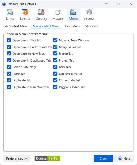 Main Context Menu Tab Mix Plus Docs