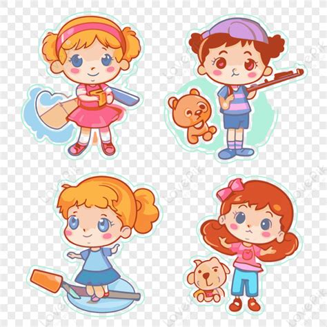 Koleksyon Ng Mga Bata At Batang Babae Sticker Set Vector Clipartsticker Ng Mga Batacartoon