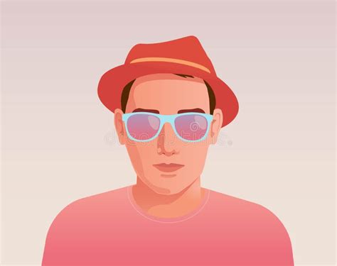 Young Guy In The Hat Full Face Portrait Hipster Men Guy Cartoon Illustration Stock Vector