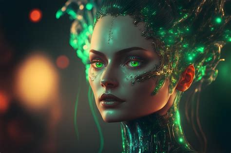 Premium Ai Image Modern Futuristic Female Humanoid Robot Portrait