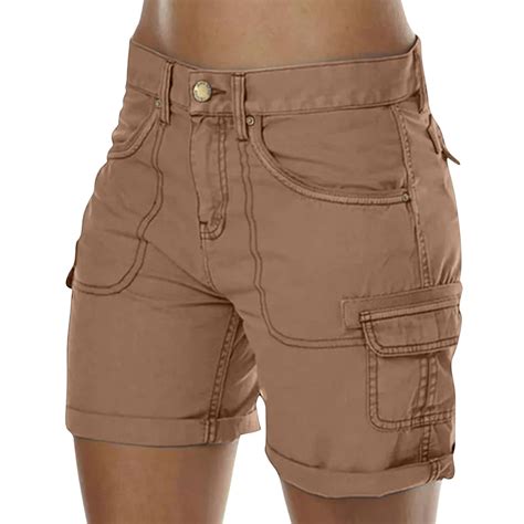 Cargo Shorts Women Elastic Mid Rise Outdoor Hiking Athletic Button