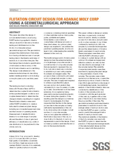 Flotation Circuit Design Using A Geometallurgical Approach Pdf Standard Error Errors And