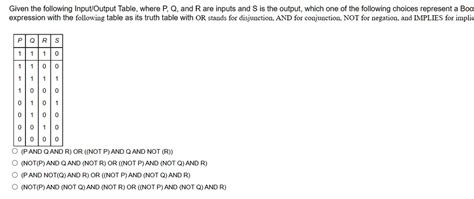 solved given the following input output table where p q and r are