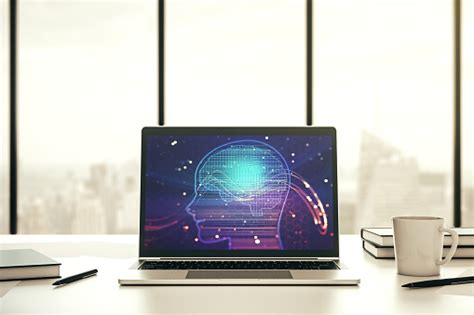 창조적 인 인간의 머리 마이크로 회로와 현대 컴퓨터 화면 미래 기술과 Ai 개념 3d 렌더링 노트북에 대한 스톡 사진 및 기타 이미지 Istock