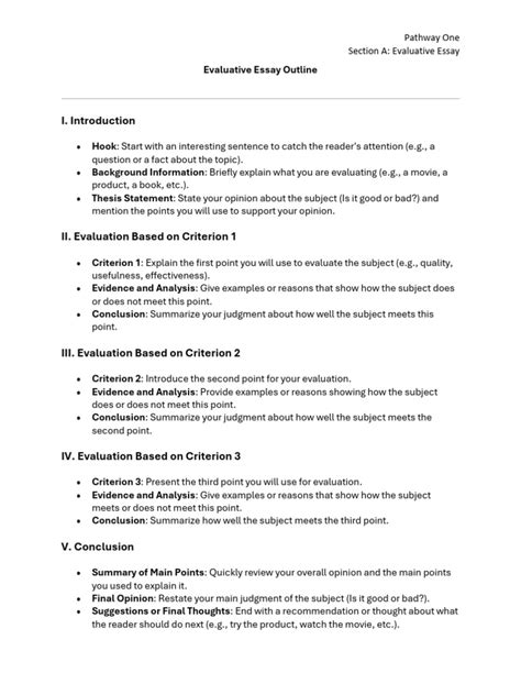 Evaluative Essay Outline Pdf