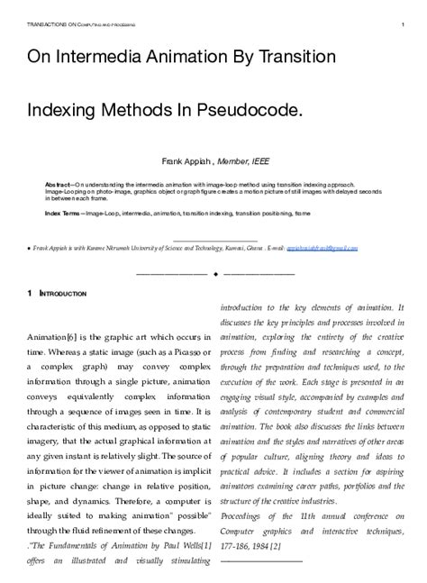 Pdf On Intermedia Animation By Transition Indexing Methods In Pseudocode