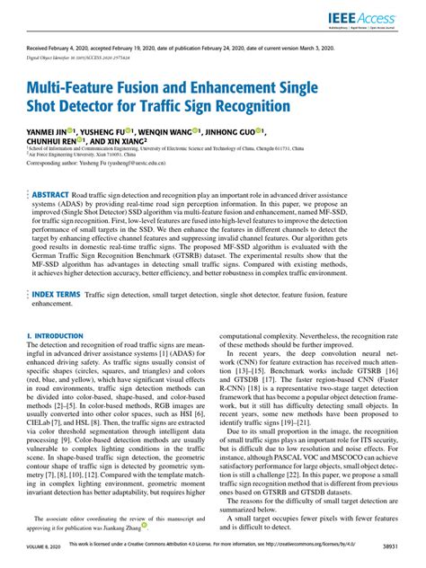 Multi Feature Fusion And Enhancement Single Shot Detector For Traffic Sign Recognition Pdf