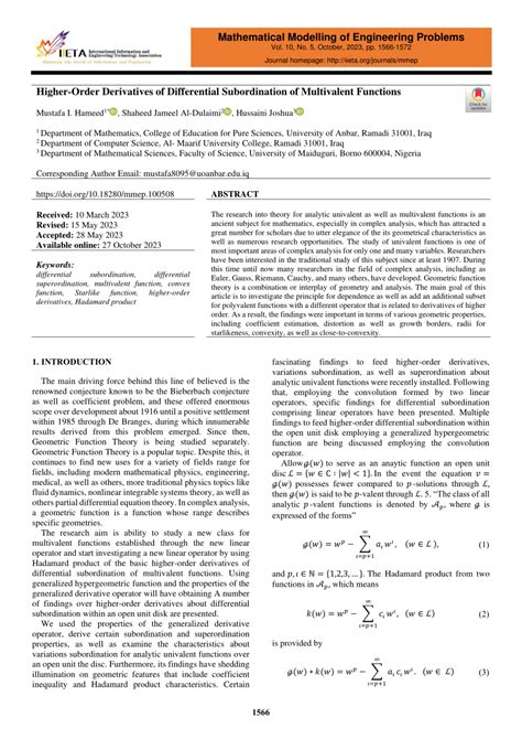 Pdf Higher Order Derivatives Of Differential Subordination Of Multivalent Functions