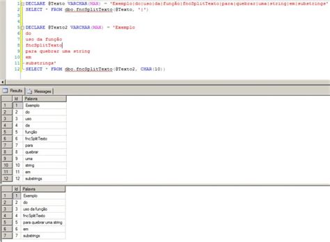 como quebrar um string em uma tabela de substrings utilizando um