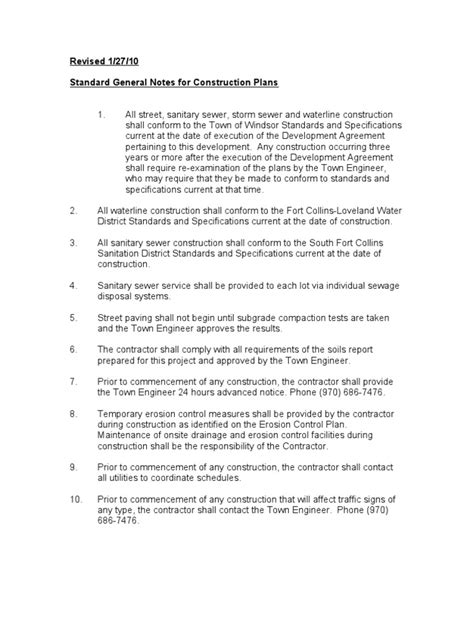 Standard Notes For Construction Plans Pdf General Contractor Sanitation