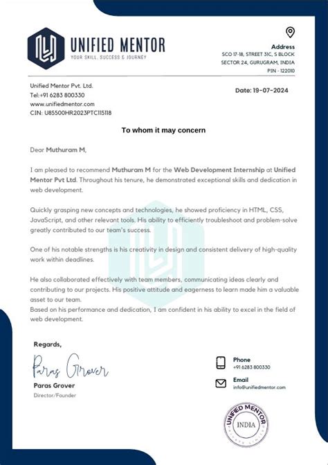 Muthuram M On Linkedin Webdevelopment Internship Recommendation Unifiedmentor Careergrowth