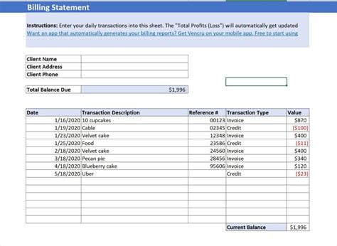 Free Billing Statement Templates Vencru