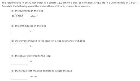 Solved The Rotating Loop In An AC Generator Is A Square Chegg