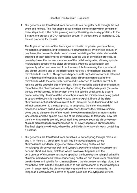 Genetics Pre Tutorial 1 Questions Genetics Pre Tutorial 1 Questions Our Genomes Are