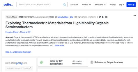 Exploring Thermoelectric Materials From High Mobility Organic Semiconductors [scite Report]