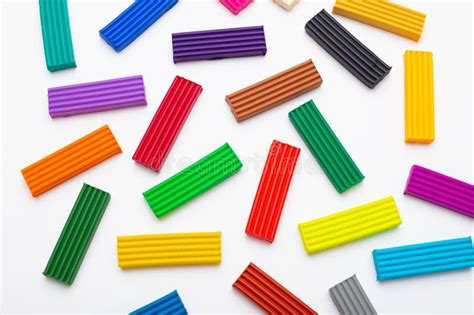 Plasticine Modeling Clay Sticks On White Background Pattern Top View Stock Image Image Of