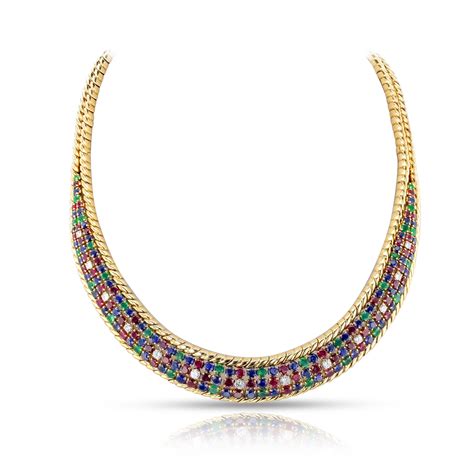 Mauboussin Ruby Emerald Sapphire And Diamond Necklace 18k For Sale